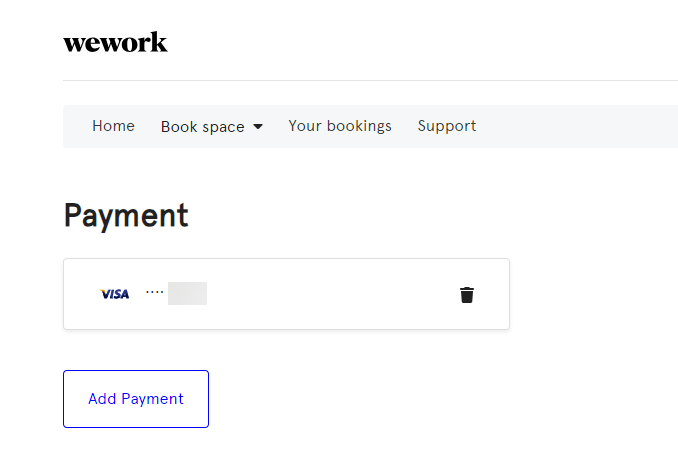 Payment methods for WeWork On Demand users