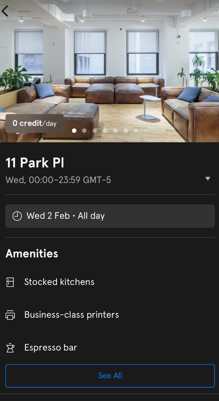 How do I view the details of a WeWork location?
