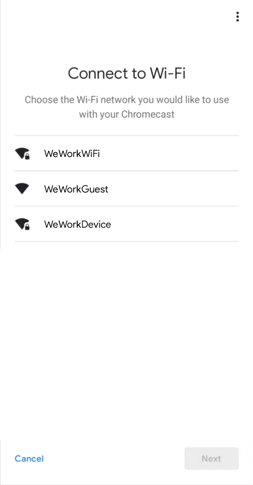 Connecting your Chromecast to the WeWorkDevice Wi-Fi network