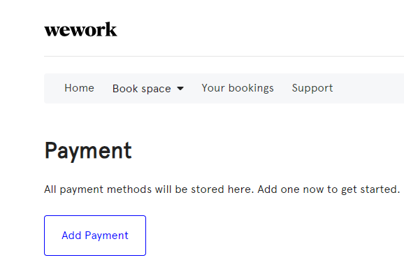 Payment methods for WeWork On Demand users